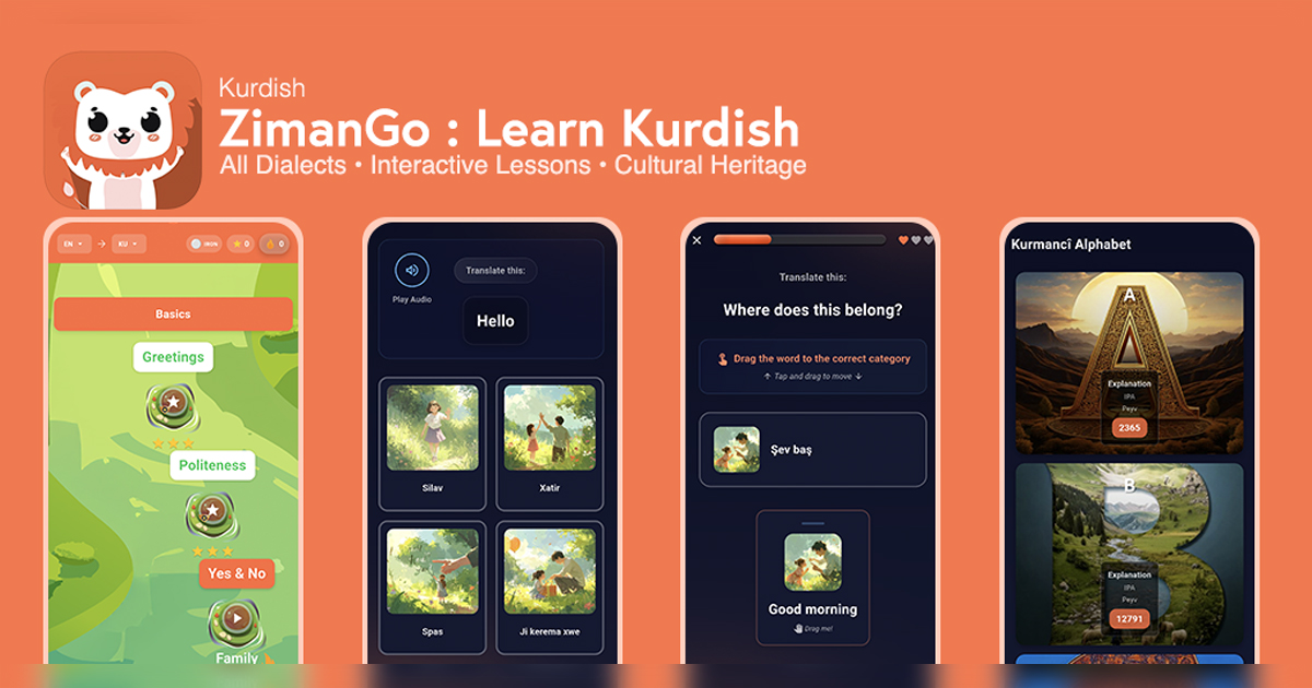 ZimanGo - Learn Kurdish Language Online | Kurmancî, Soranî Dialects | Free App